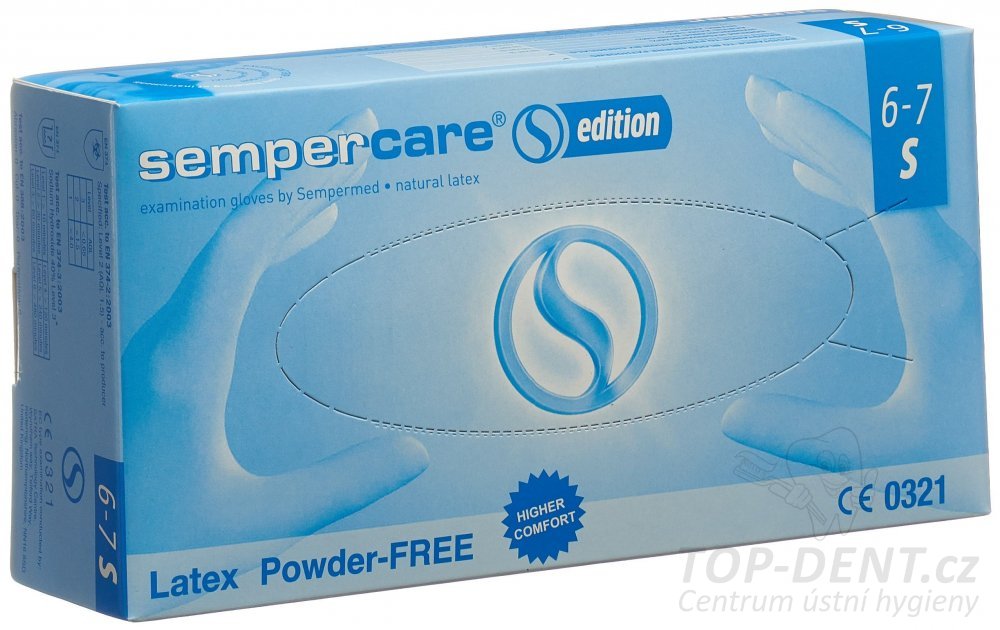 Sempercare latexové vyšetřovací rukavice S (6-7) nepudrované (bílé), 100ks :: TOP-DENT Vše pro ...